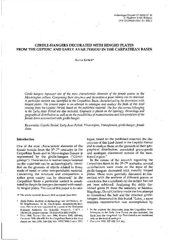 (PDF) Girdle-hangers decorated with hinged plates from the Gepidic and ...