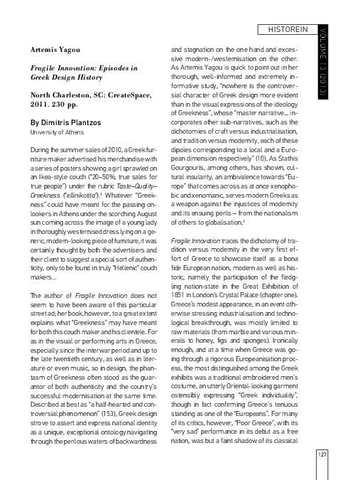 (PDF) Artemis Yagou Fragile Innovation. Episodes in Greek Design ...