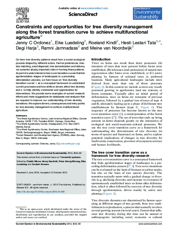 (PDF) Constraints and opportunities for tree diversity management along ...