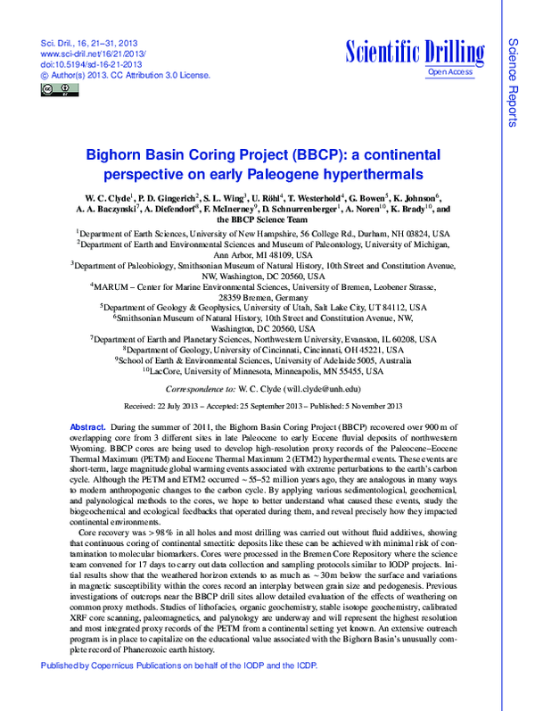 (PDF) Bighorn Basin Coring Project (BBCP): A Continental Perspective on ...
