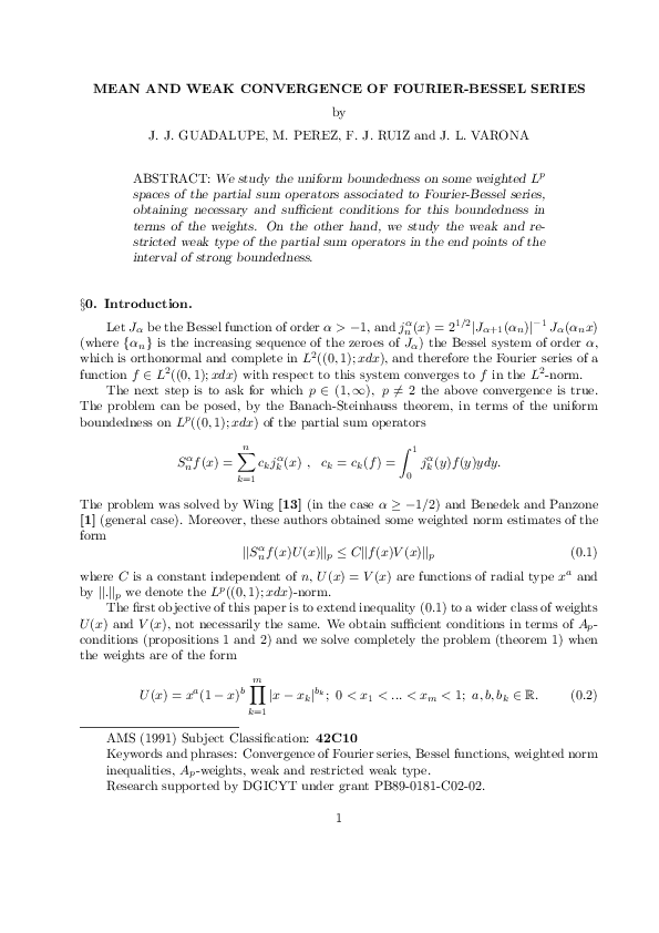 Pdf Mean And Weak Convergence Of Fourier Bessel Series