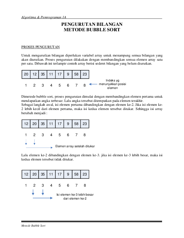 (PDF) Algoritma & Pemrograman 1A PENGURUTAN BILANGAN METODE BUBBLE SORT (PDF) Algoritma & Pemrograman 1A PENGURUTAN BILANGAN METODE BUBBLE SORT