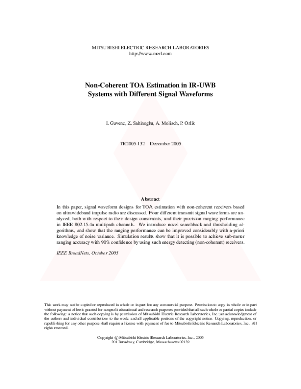 (PDF) Non-Coherent TOA Estimation in IR-UWB Systems with Different Signal Waveforms