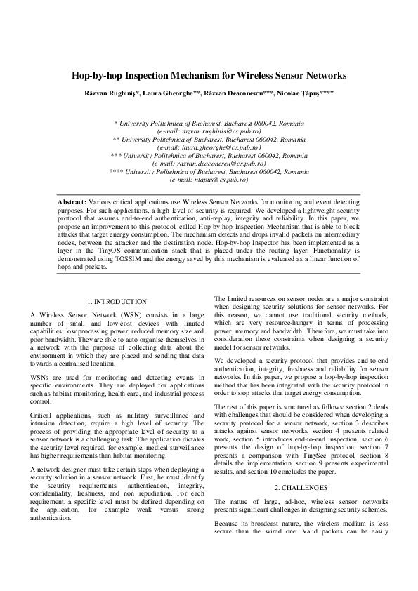 (PDF) Hop-by-hop Inspection Mechanism for Wireless Sensor Networks