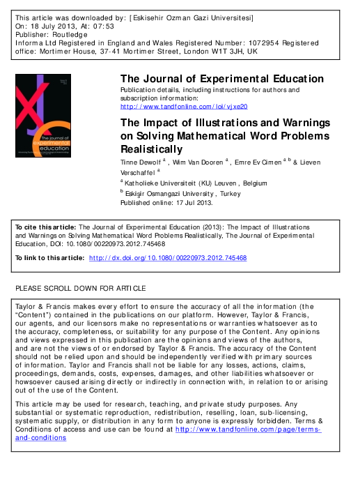 (PDF) The Impact of Illustrations and Warnings on Solving Mathematical Word Problems Realistically