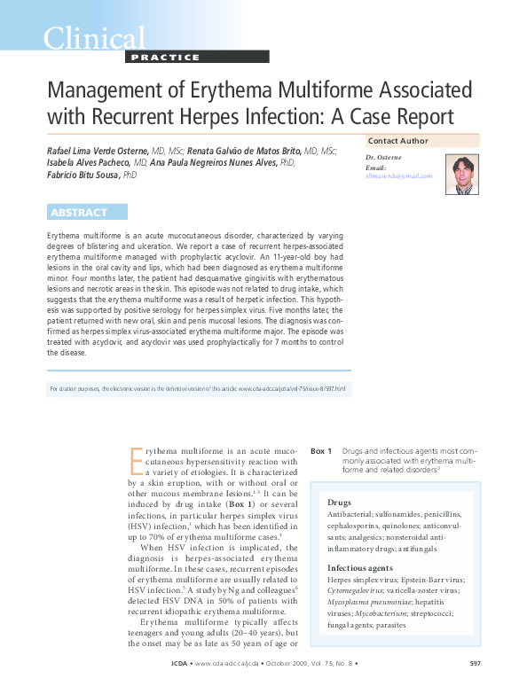 (PDF) Management of Erythema Multiforme Associated with Recurrent ...