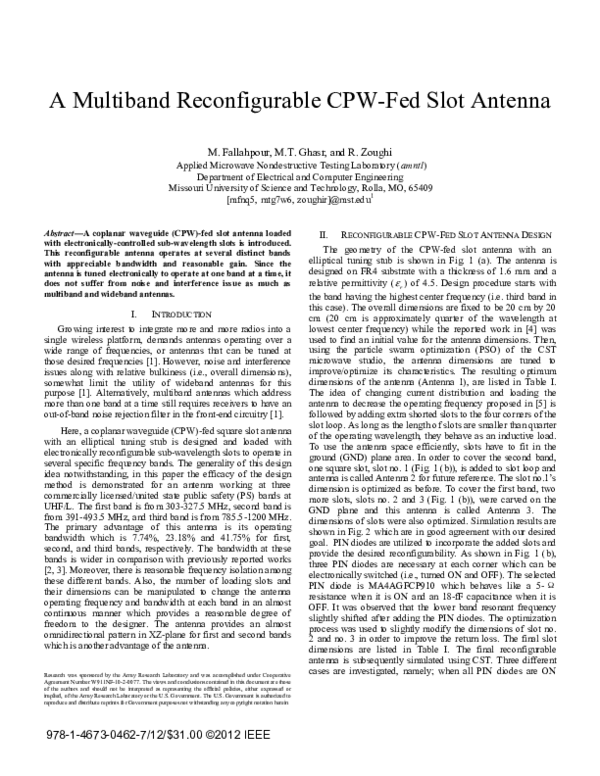 (PDF) A multiband reconfigurable CPW-fed slot antenna
