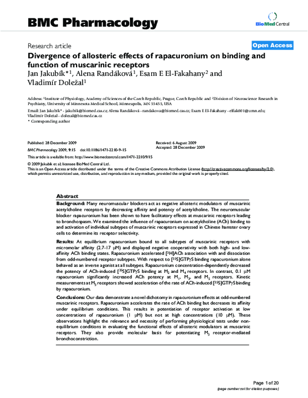 (PDF) Divergence of allosteric effects of rapacuronium on binding and ...