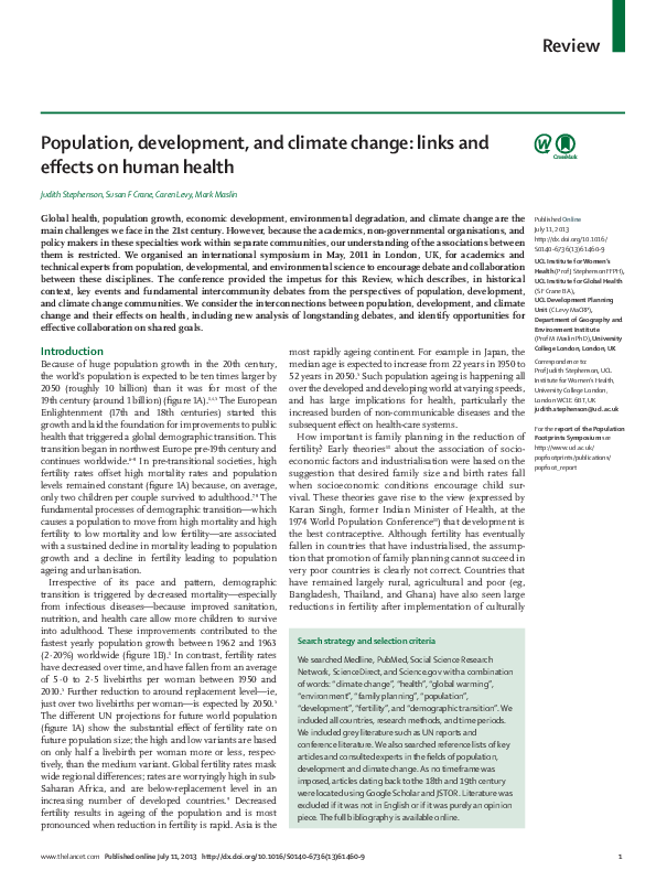 (PDF) Population, development, and climate change: links and eff ects ...