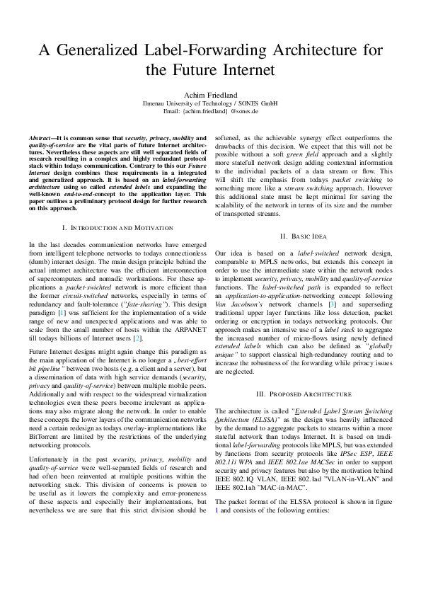 (PDF) A Generalized Label-Forwarding Architecture for the Future Internet