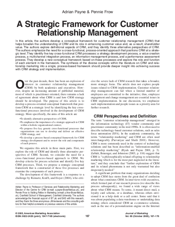 (PDF) A Strategic Framework for Customer Relationship Management