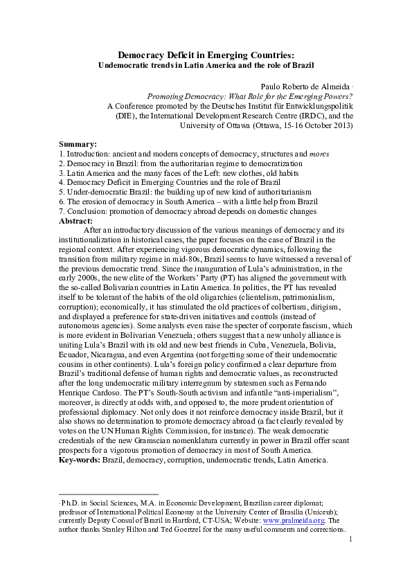 (PDF) 2510) Democracy Deficit in Emerging Countries: Undemocratic ...