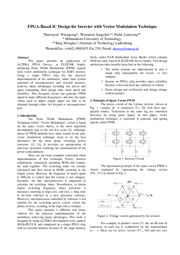 (PDF) FPGA based-IC design for inverter with vector modulation technique