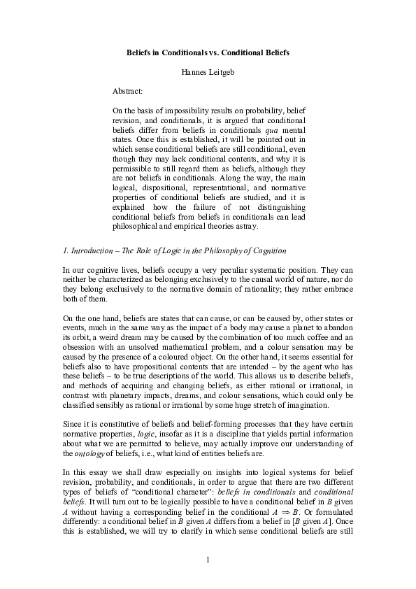 (PDF) Beliefs in conditionals vs. conditional beliefs | Hannes Leitgeb - Academia.edu
