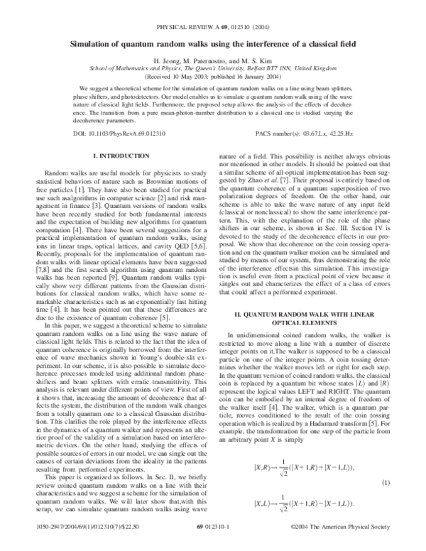 Pdf Simulation Of Quantum Random Walks Using The Interference Of A
