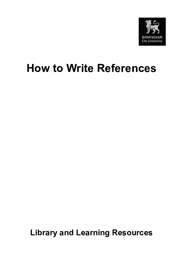 (PDF) How to Write References Library and Learning Resources