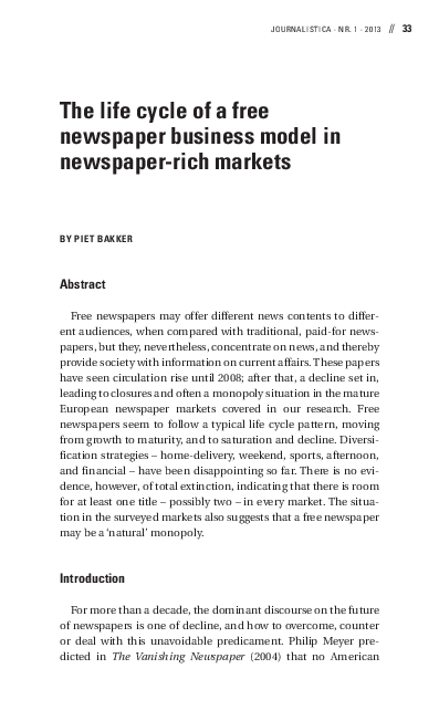 (PDF) The life cycle of a free newspaper business model in newspaper ...