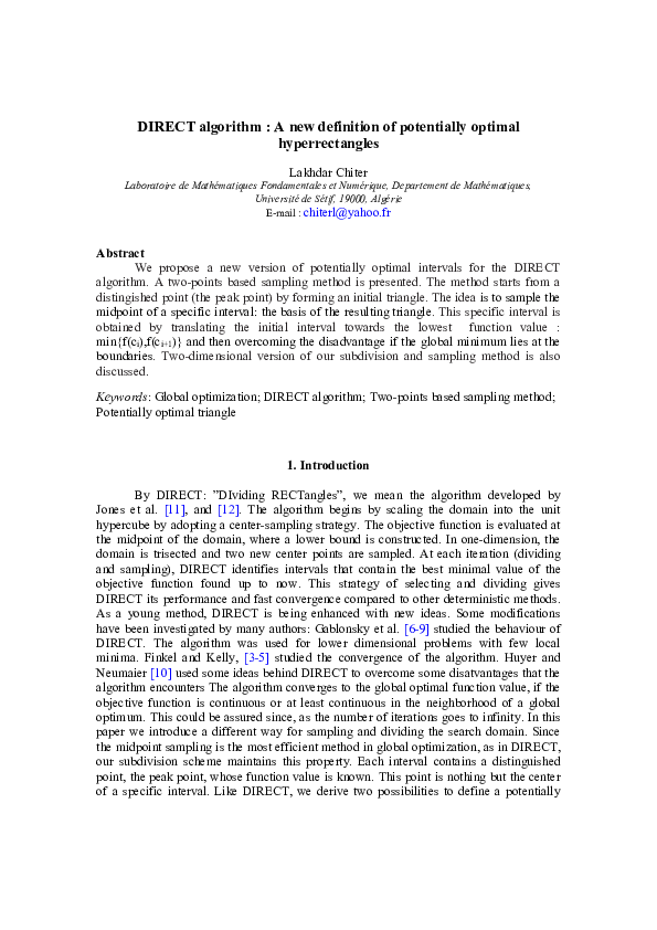 (PDF) DIRECT algorithm: A new definition of potentially optimal ...
