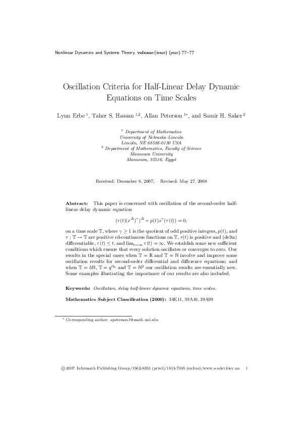 Pdf Oscillation Criteria For Half Linear Dynamic Equations On Time Scales