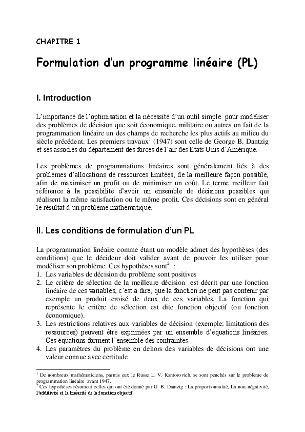 (PDF) Formulation d'un programme linéaire (PL)