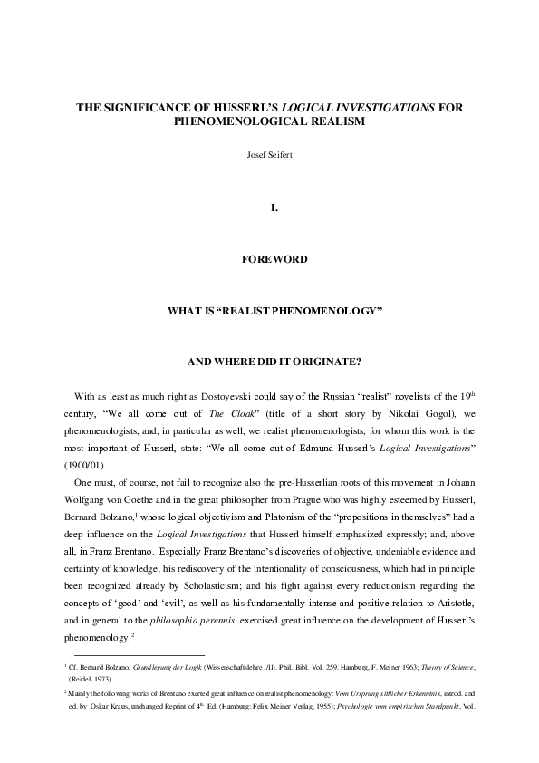 The Significance of Husserl’s Logical Investigations for Realist ...