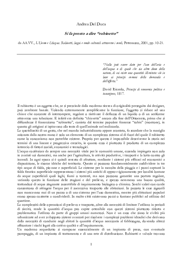 (PDF) Si fa presto a dire “rubinetto”