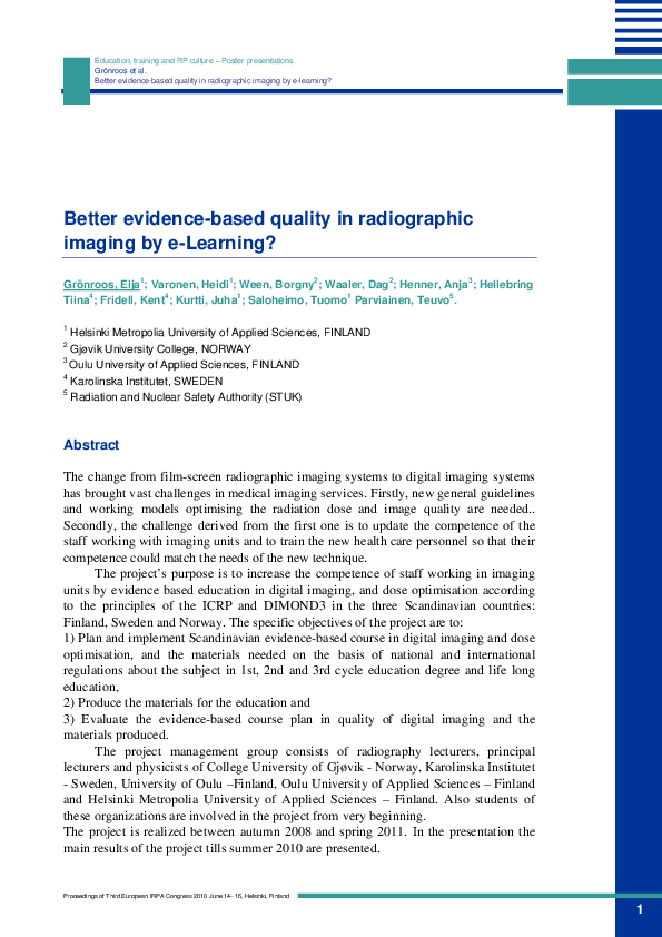 (PDF) Better evidence-based quality in radiographic imaging by e-Learning?