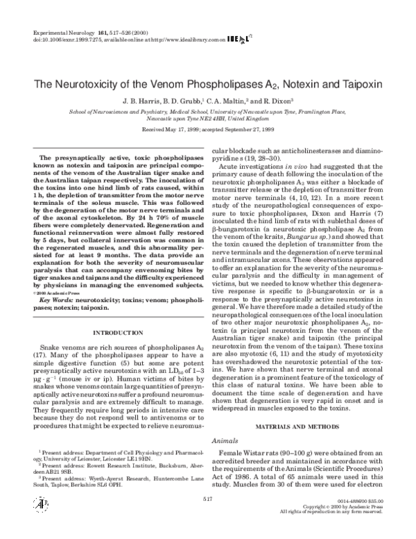 (PDF) The Neurotoxicity of the Venom Phospholipases A 2 , Notexin and ...