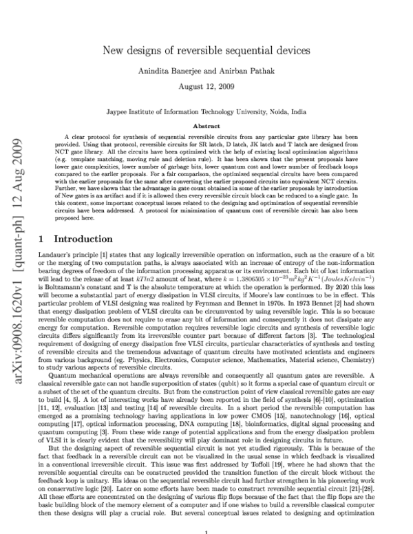 (PDF) New designs of reversible sequential devices