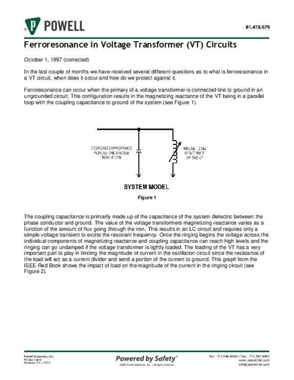 Pdf Ferroresonance In Voltage Transformer Vt Circuits