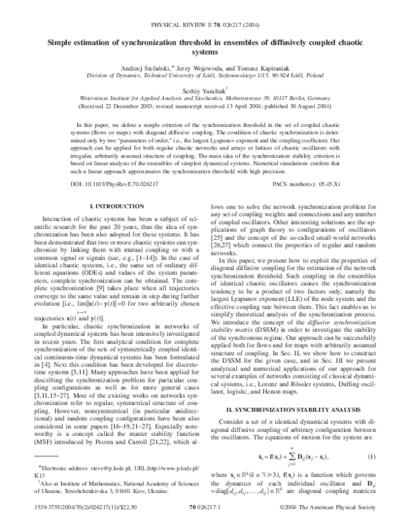 Pdf Simple Estimation Of Synchronization Threshold In Ensembles Of