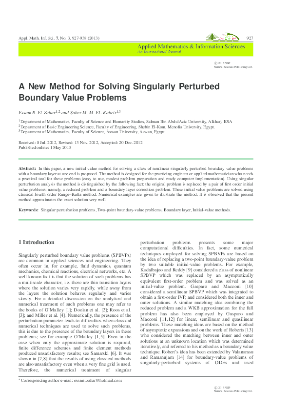 Pdf A New Method For Solving Singularly Perturbed Boundary Value Problems