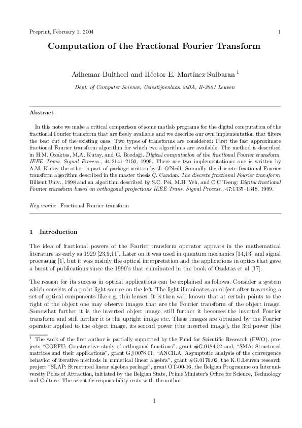 Pdf Computation Of The Fractional Fourier Transform