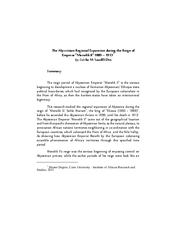 (PDF) The Abyssinian Regional Expansion during the Reign of Emperor ...