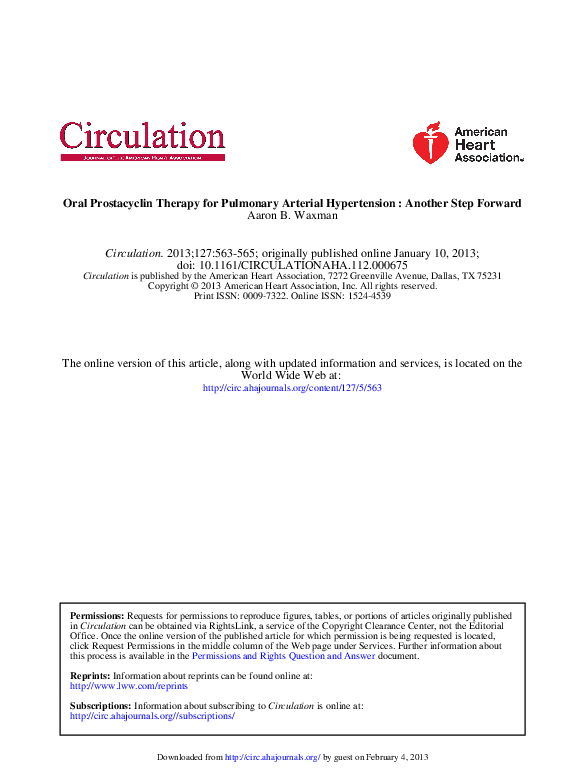 (PDF) Oral Prostacyclin Therapy for Pulmonary Arterial Hypertension ...