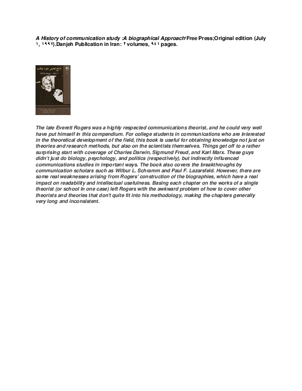 (PDF) Rogers,Everett,M.(1997).A History of Communication Study :A ...