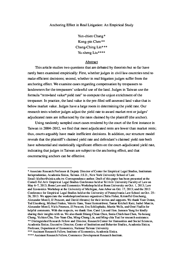 (PDF) Anchoring Effect in Real Litigation: An Empirical Study) for ...
