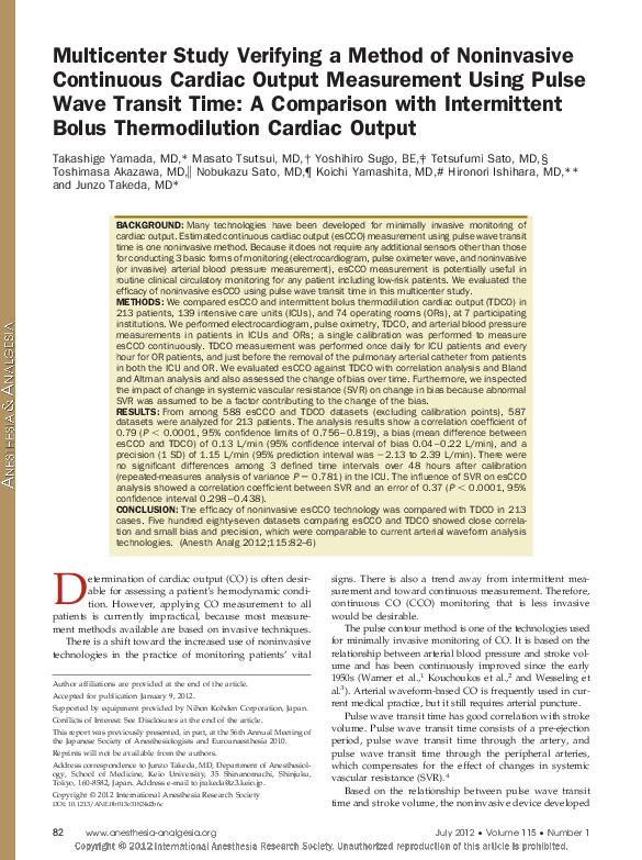 Pdf Assessment Of Three Minimally Invasive Continuous Cardiac Output Measurement Methods In