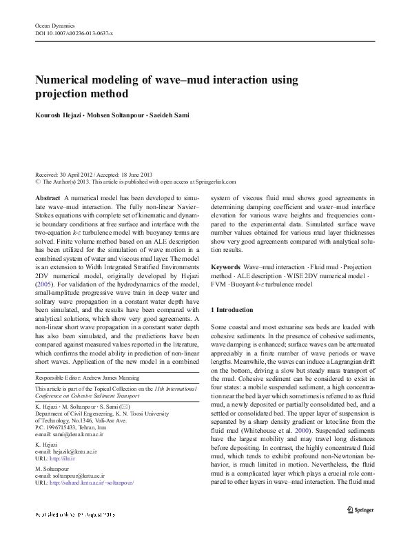Pdf Numerical Modeling Of Wavemud Interaction Using Projection Method