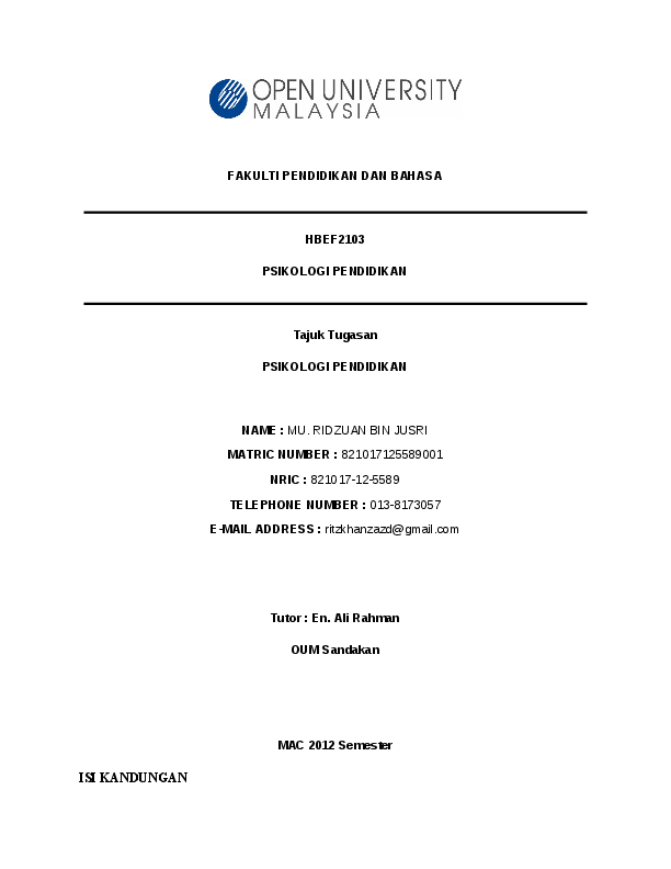 (DOC) HBEF2103- PSIKOLOGI PENDIDIKAN