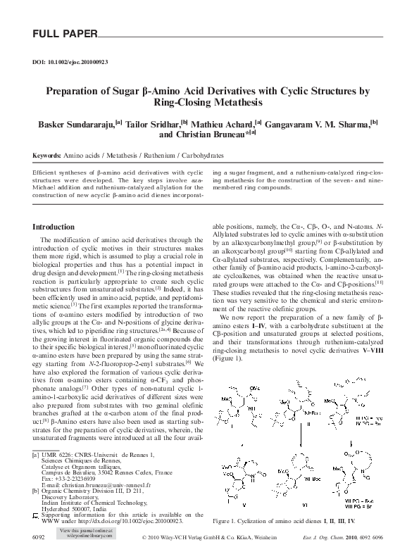 (PDF) Preparation of Sugar β-Amino Acid Derivatives with Cyclic ...