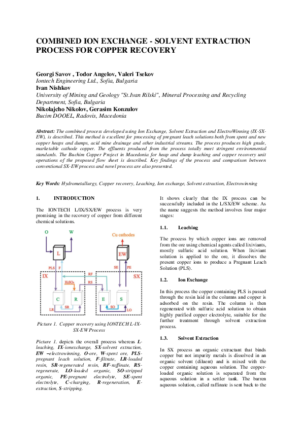 (PDF) COMBINED ION EXCHANGE -SOLVENT EXTRACTION PROCESS FOR COPPER RECOVERY
