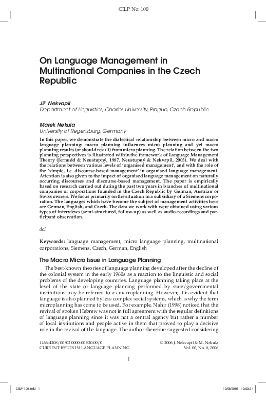 (PDF) On Language Management in Multinational Companies