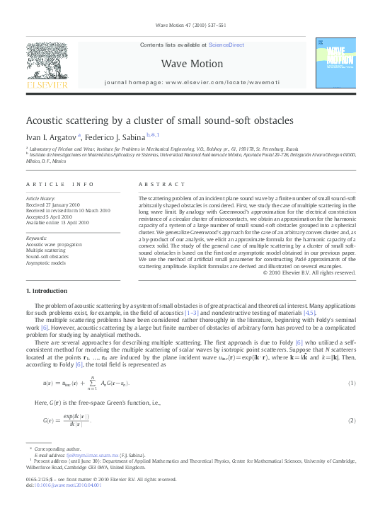 (PDF) Acoustic scattering by a cluster of small sound-soft obstacles