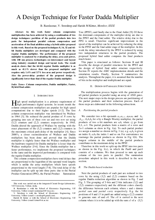 (PDF) A Design Technique for Faster Dadda Multiplier