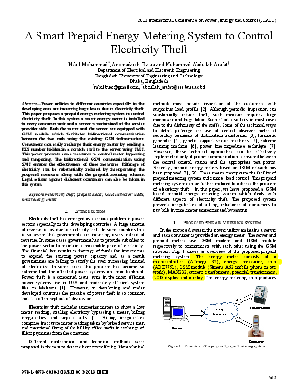 (PDF) A Smart Prepaid Energy Metering System to Control Electricity Theft