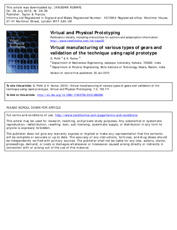 (PDF) Virtual and Physical Prototyping Virtual manufacturing of various ...