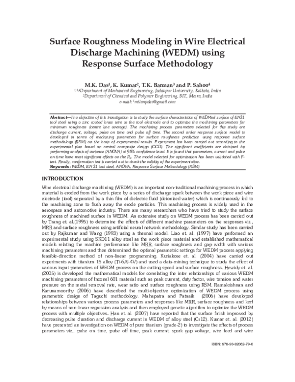 (PDF) Surface Roughness Modeling in Wire Electrical Discharge Machining (WEDM) using Response ...