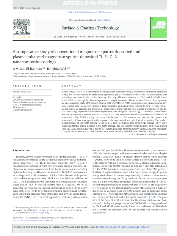 (PDF) A comparative study of conventional magnetron sputter deposited and plasma enhanced ...
