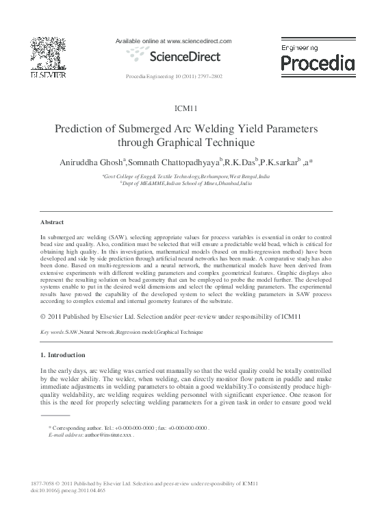 Pdf Prediction Of Submerged Arc Welding Yield Parameters Through Graphical Technique